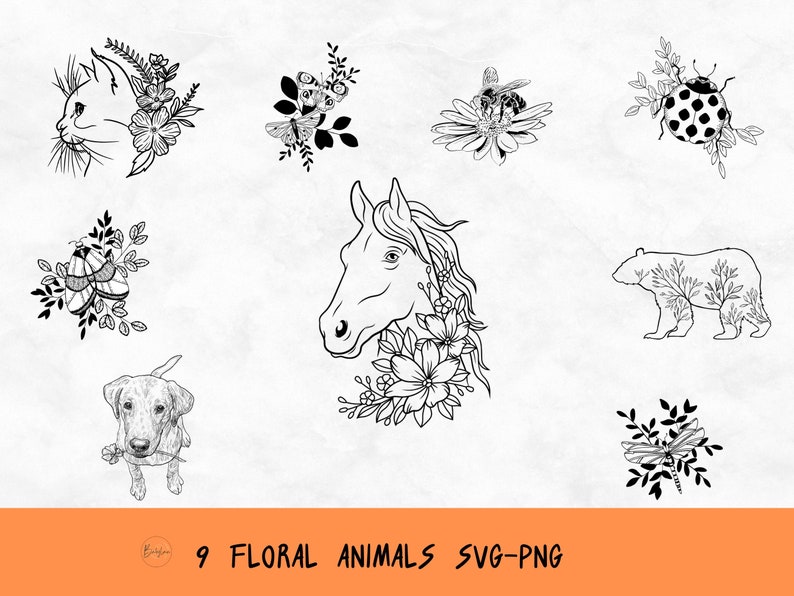 Floral Animal Svg Bundle, Floral Set Clip Art Animals, Botanical Clip ...