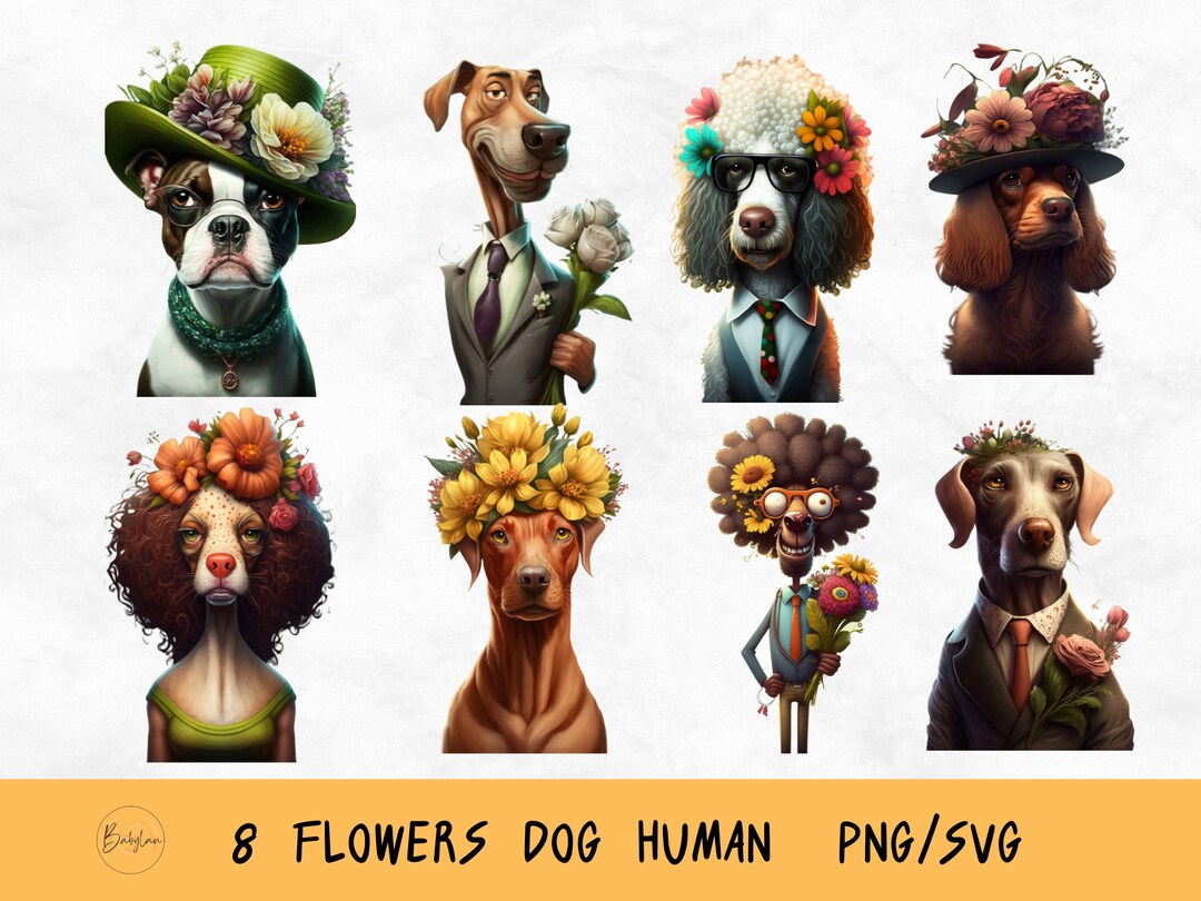 Floral Dog Svg, Dogs Svg Bundle, Hand Drawn Watercolor Clip Art, Cute ...