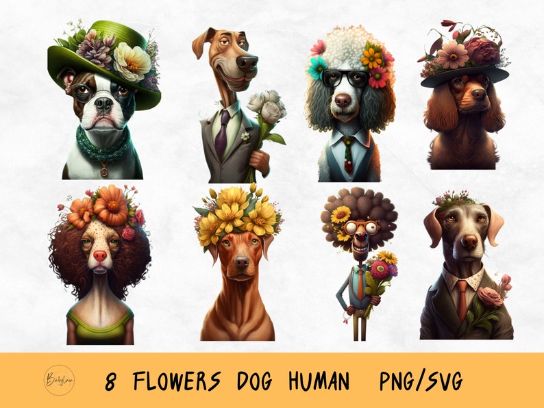 Floral Dog Svg, Dogs Svg Bundle, Hand Drawn Watercolor Clip Art, Cute ...