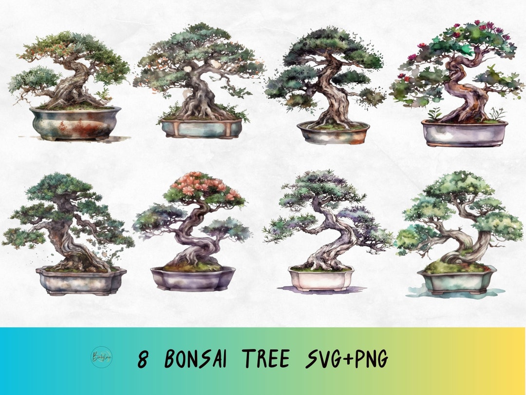 Bonsai Tree Svg Bundle, Tree Silhouette Set Clip Art, Forest Clip Art ...