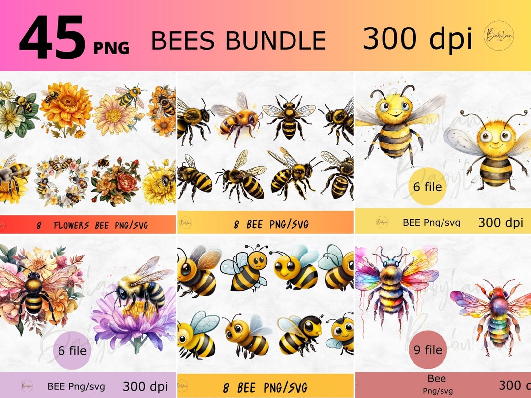 Bees Clipart, Watercolor Clipart Bundle, Cute Bee Png, Insect ...