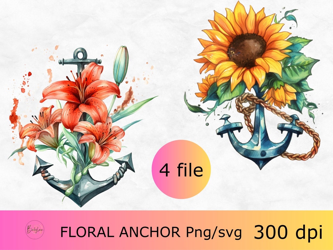 Floral Anchor Svg, Watercolor Anchor Png,watercolor Flower Clip Art ...