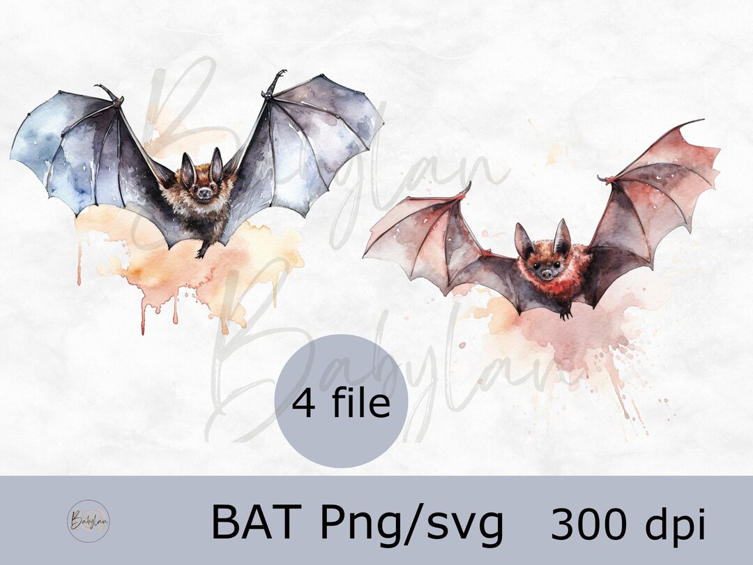 Bat Svg Bundle, Cute Bat Svg, Watercolor Vampire Cartoon Png, Vampire ...