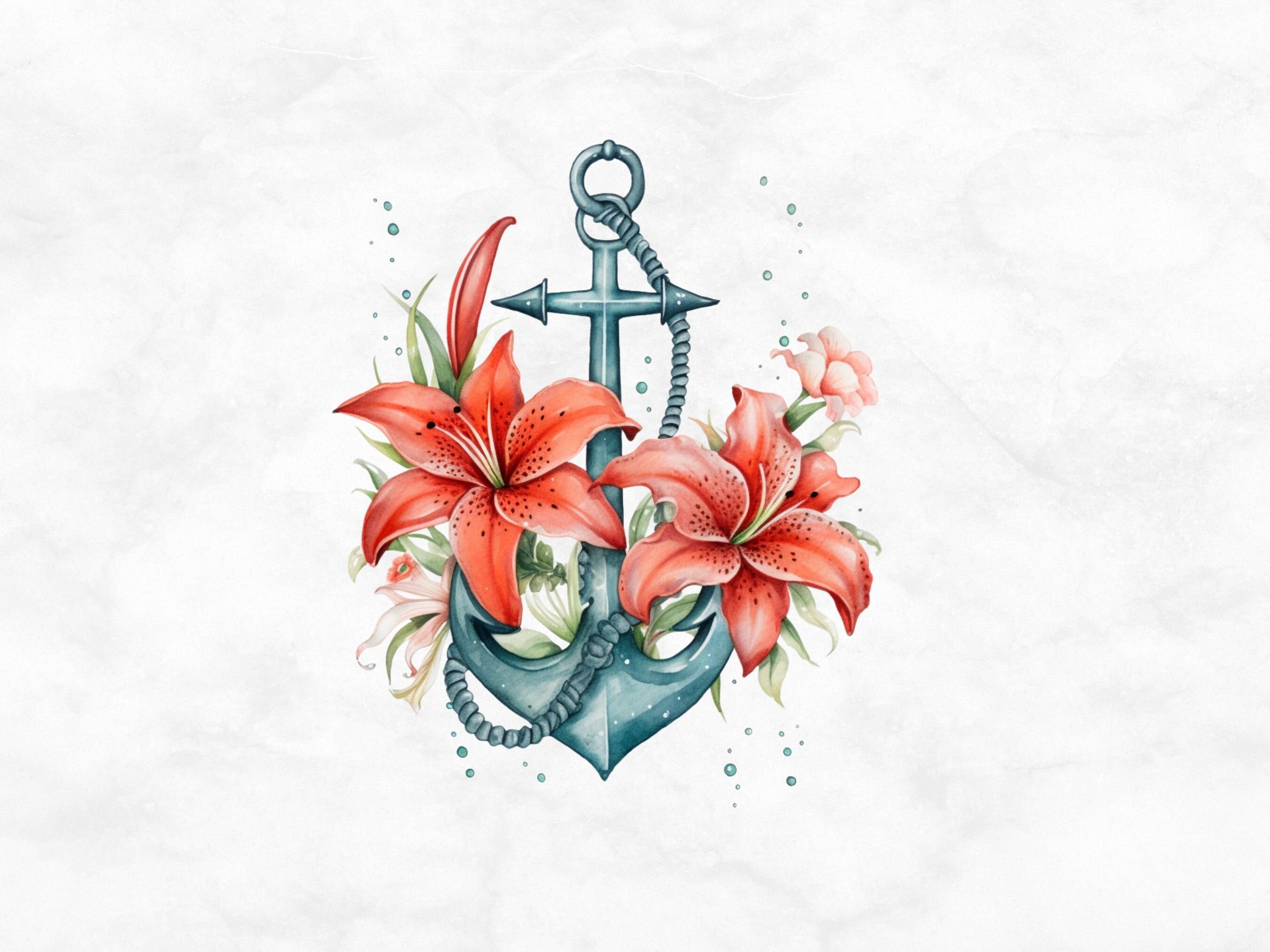 Floral Anchor Svg, Watercolor Anchor Png,watercolor Flower Clip Art ...