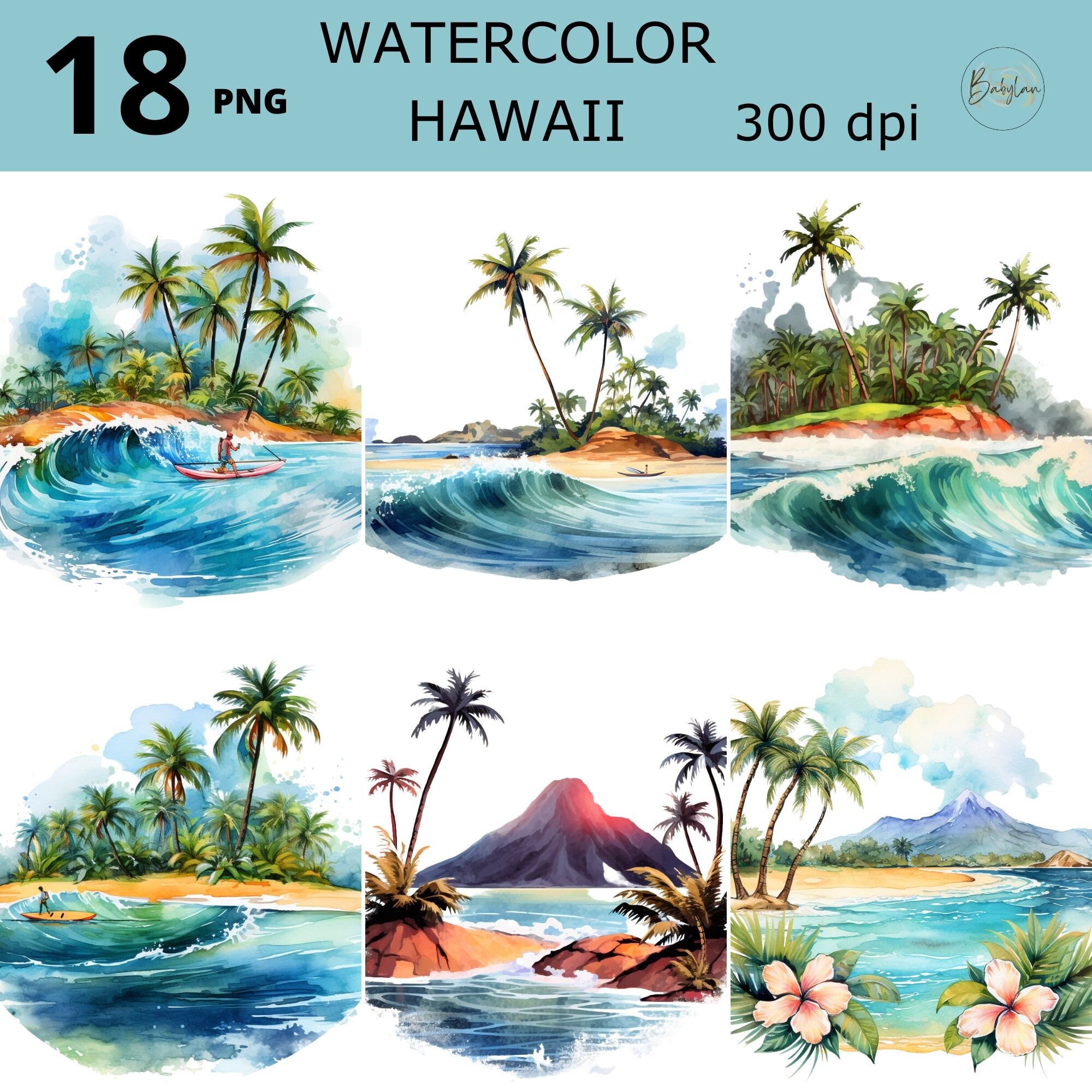 Watercolor Hawaii Clipart, Hawaii Illustrations Bundle, Watercolor ...