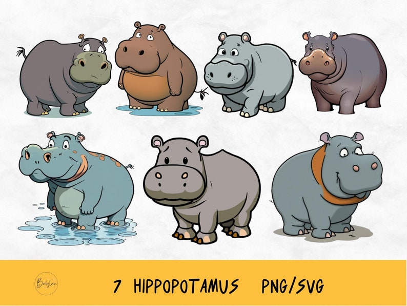 Hippopotamus Svg Bundle, Cute Hippopotamus Svg, Hippo Watercolor Clip ...