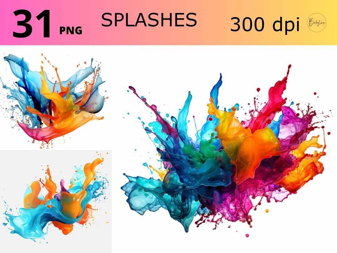 Splashes Clipart, Watercolor Splashes Illustration Bundle, Paint ...