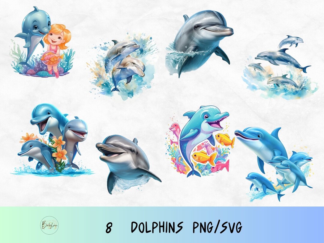 Paquete de delfines svg, lindo delfín svg, animales del océano png ...