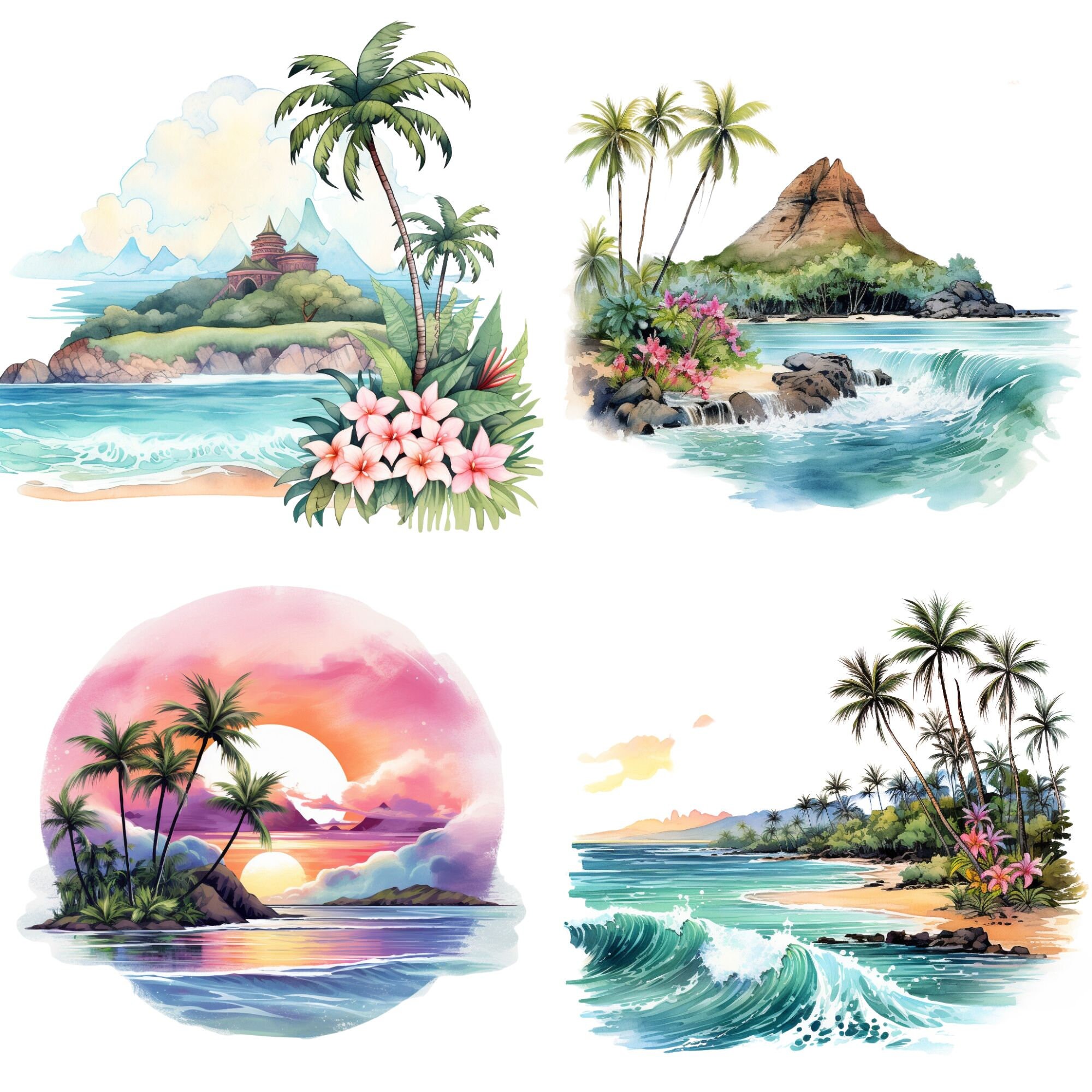 Watercolor Hawaii Clipart, Hawaii Illustrations Bundle, Watercolor ...
