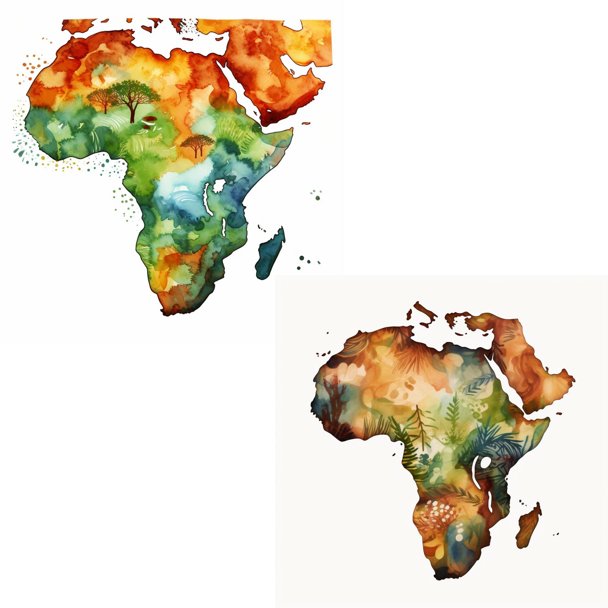 Watercolor AFRICAN MAP Clipart, African Illustrations Bundle, Continent ...