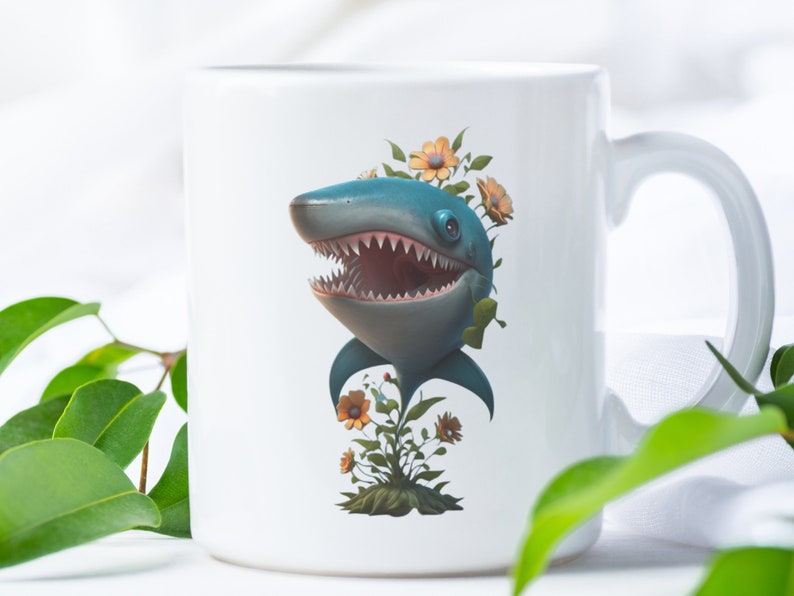 Shark Flower Svg, Shark Svg Bundle,hand Drawn Watercolor Clip Art,cute ...