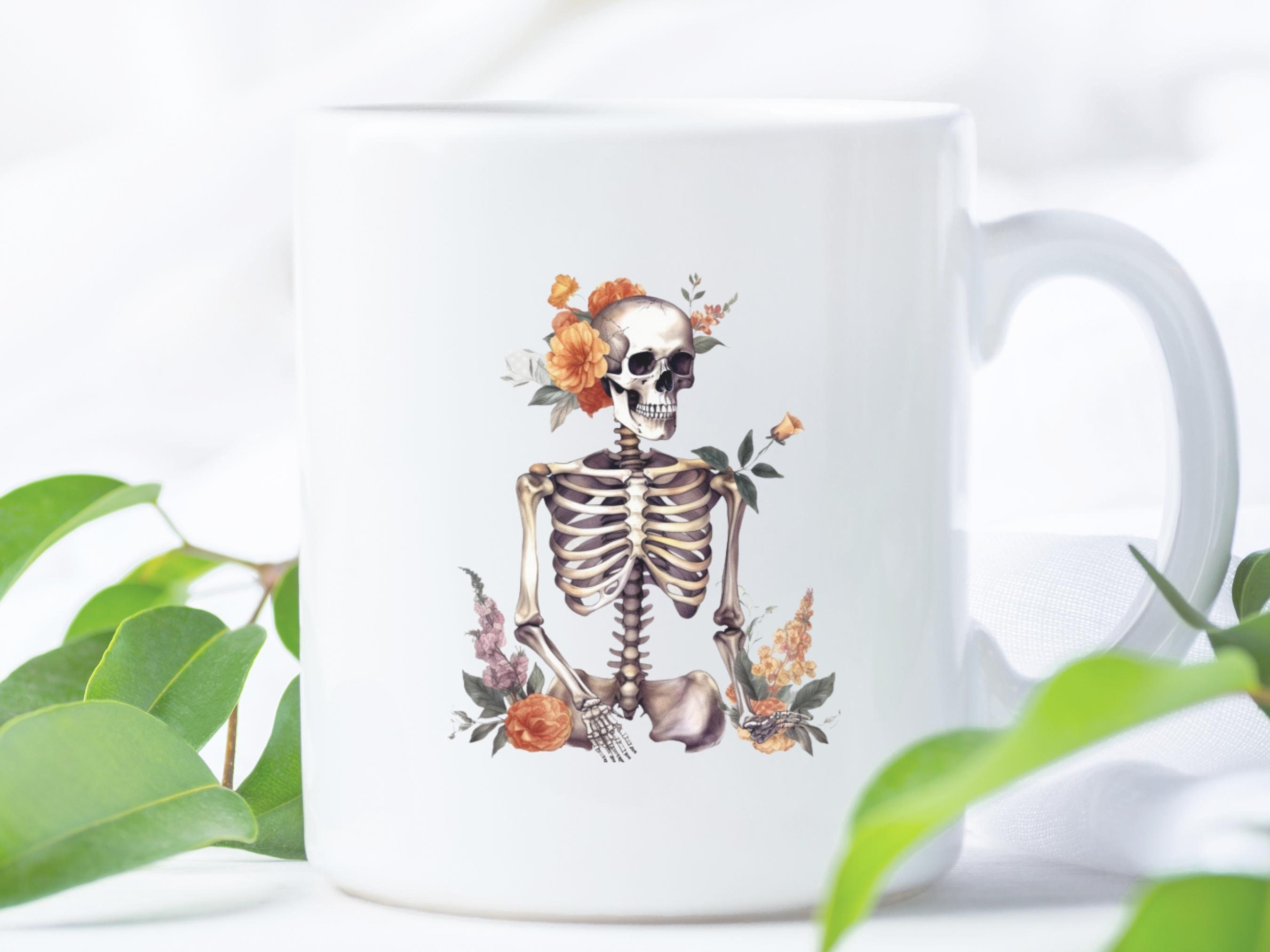 Floral Skeleton Svg Bundle,skull Head Svg, Floral Set Clipart Skeleton ...