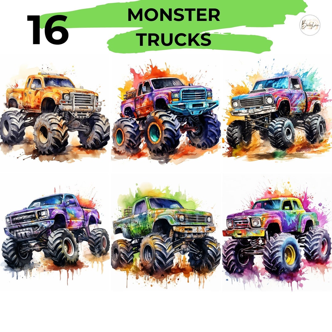 Watercolor Monster Truck Clipart Bundle, Truck Illustrations Png, Off ...