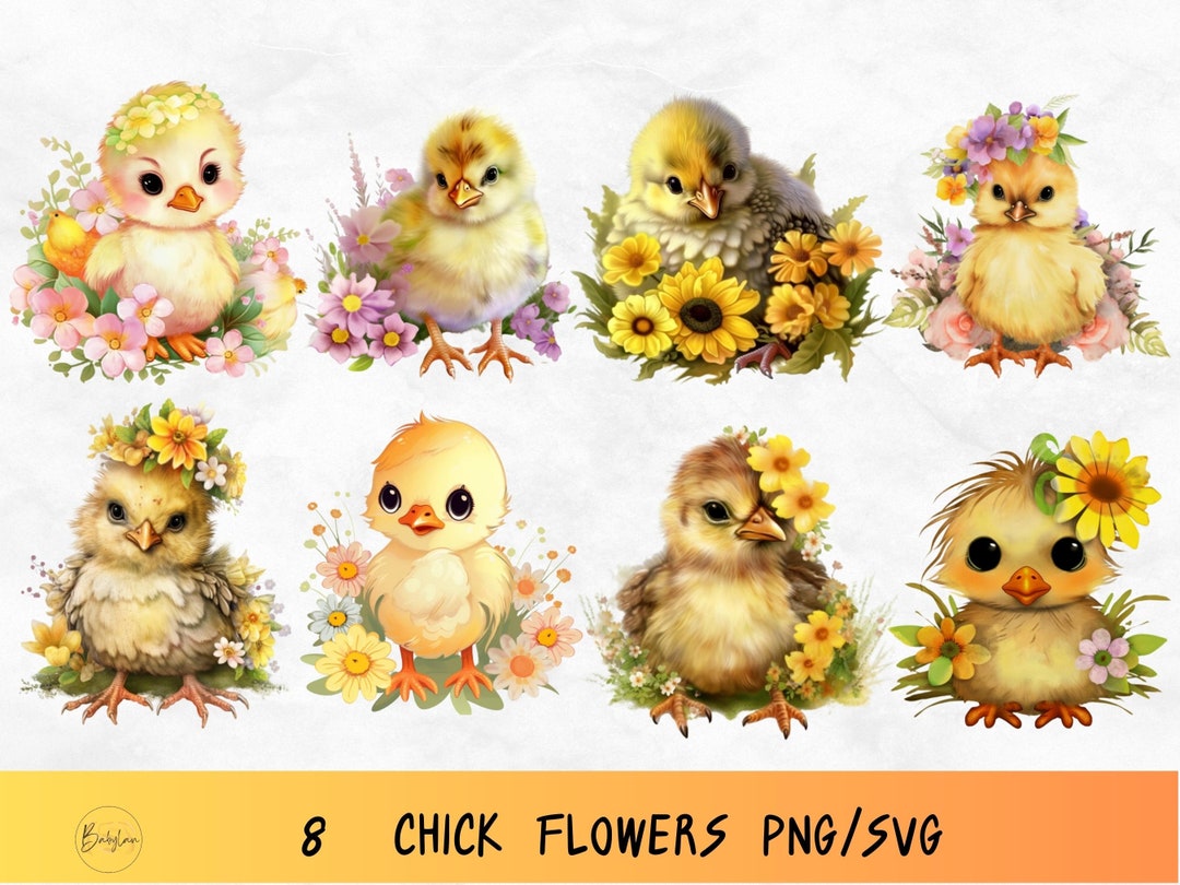 Pollito floral svg, pollito lindo Svg, silueta de pollo png, diseño de ...