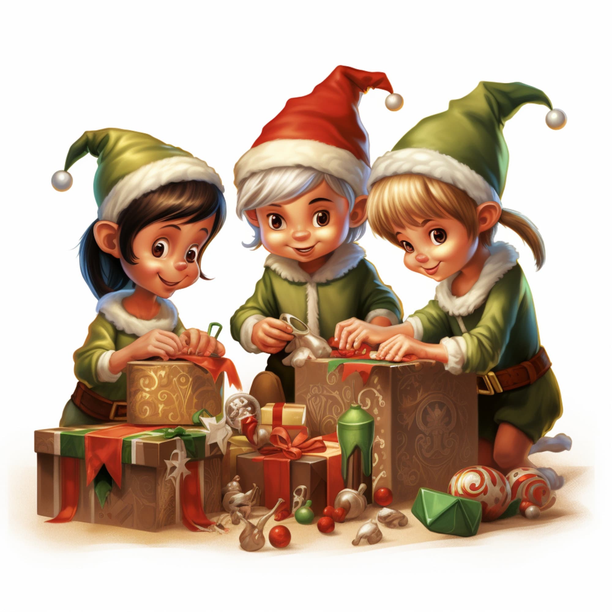 Cute Christmas Elves Working Clipart Bundle, Christmas Clip Art Bundle ...