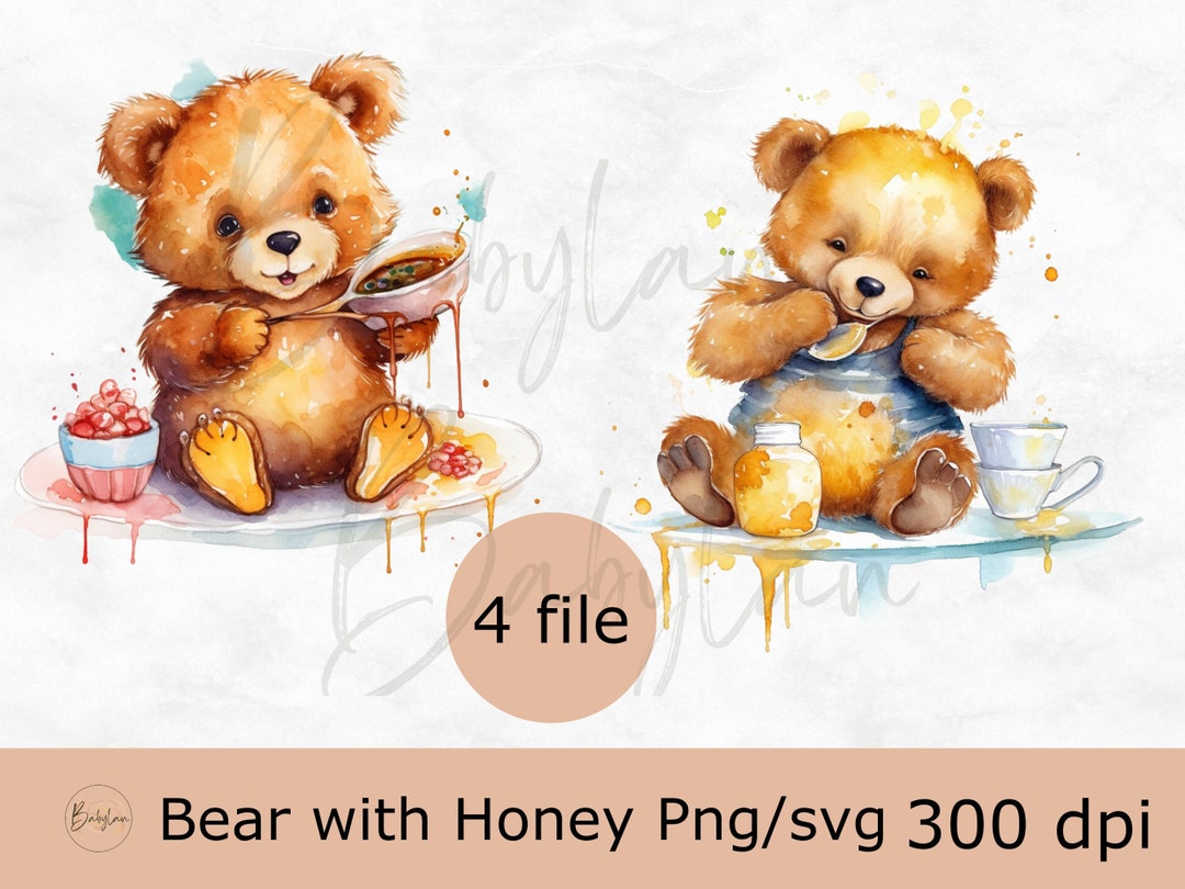 Bear Svg Bundle, Cute Honey Bear Clip Art, Watercolor Teddy Cartoon Png ...