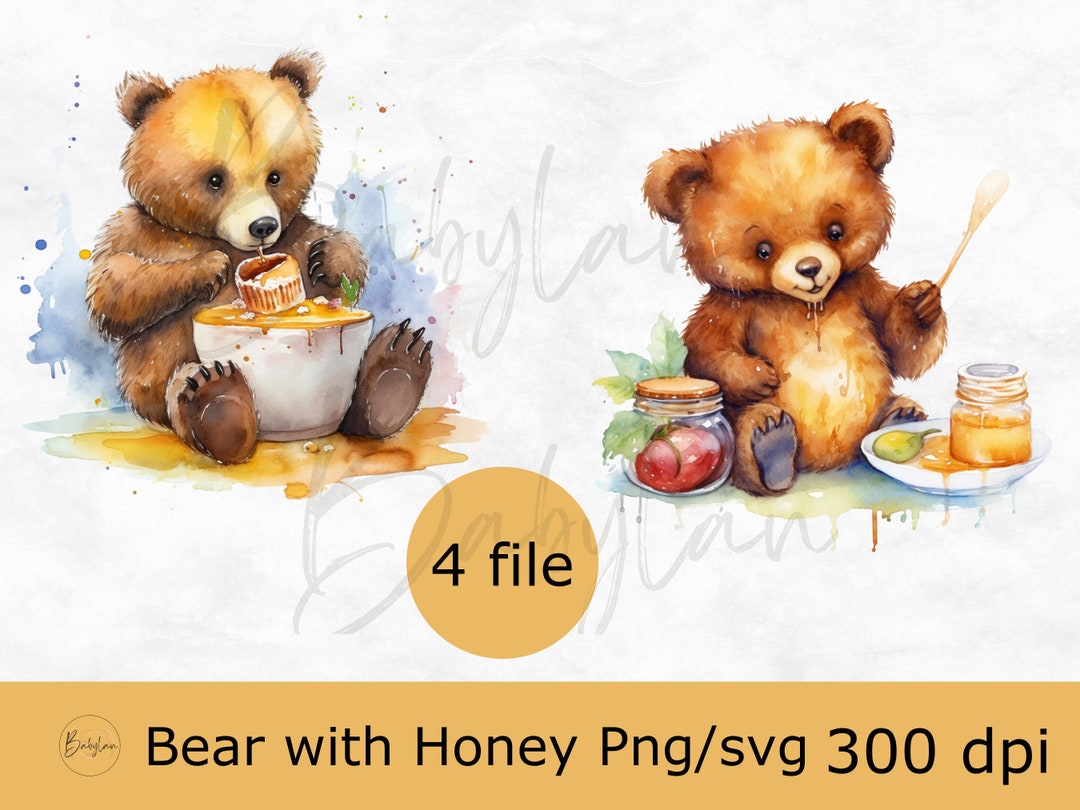 Bear Svg Bundle, Cute Honey Bear Clip Art, Watercolor Teddy Cartoon Png ...
