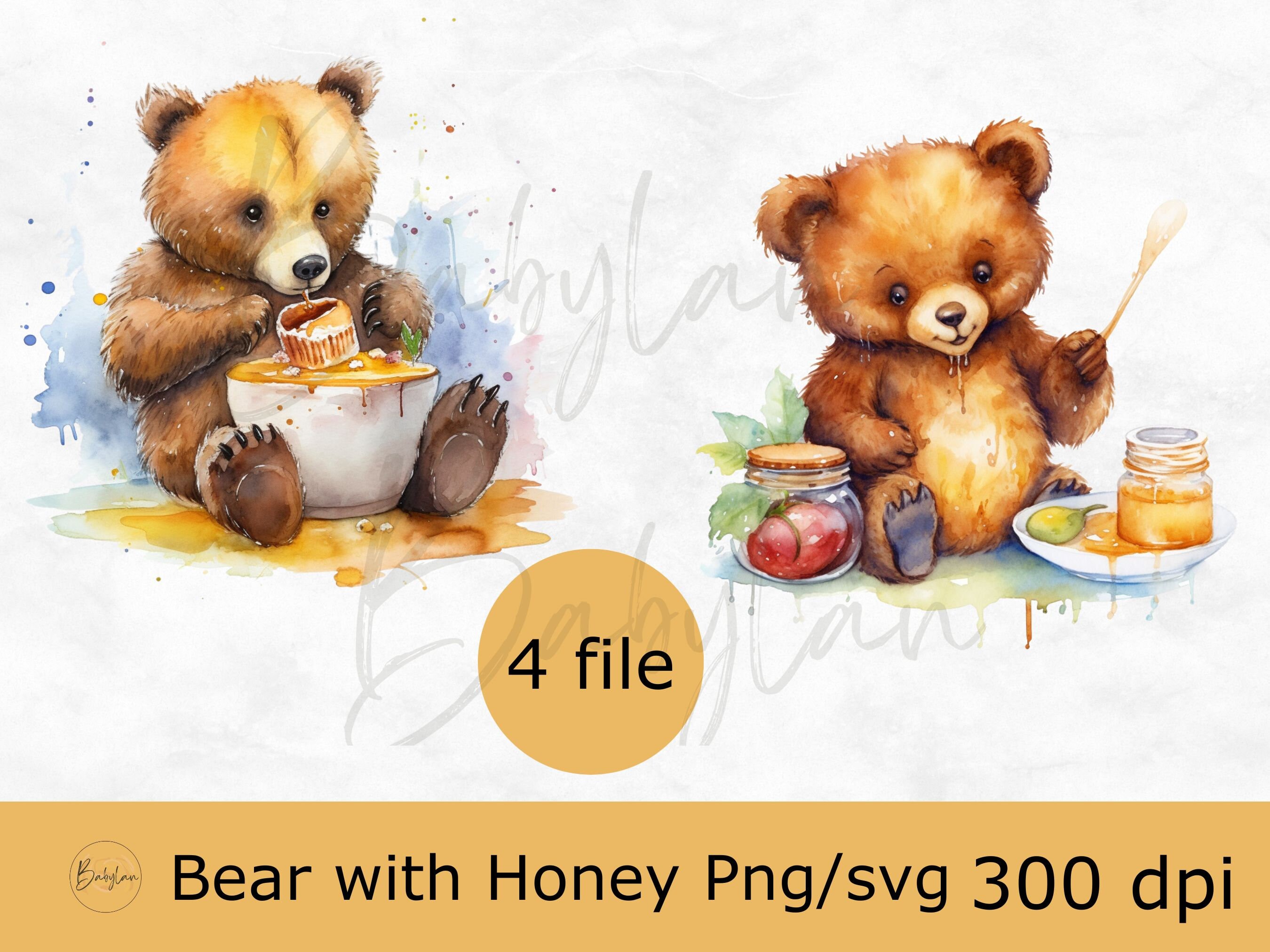 Bear Svg Bundle, Cute Honey Bear Clip Art, Watercolor Teddy Cartoon Png ...