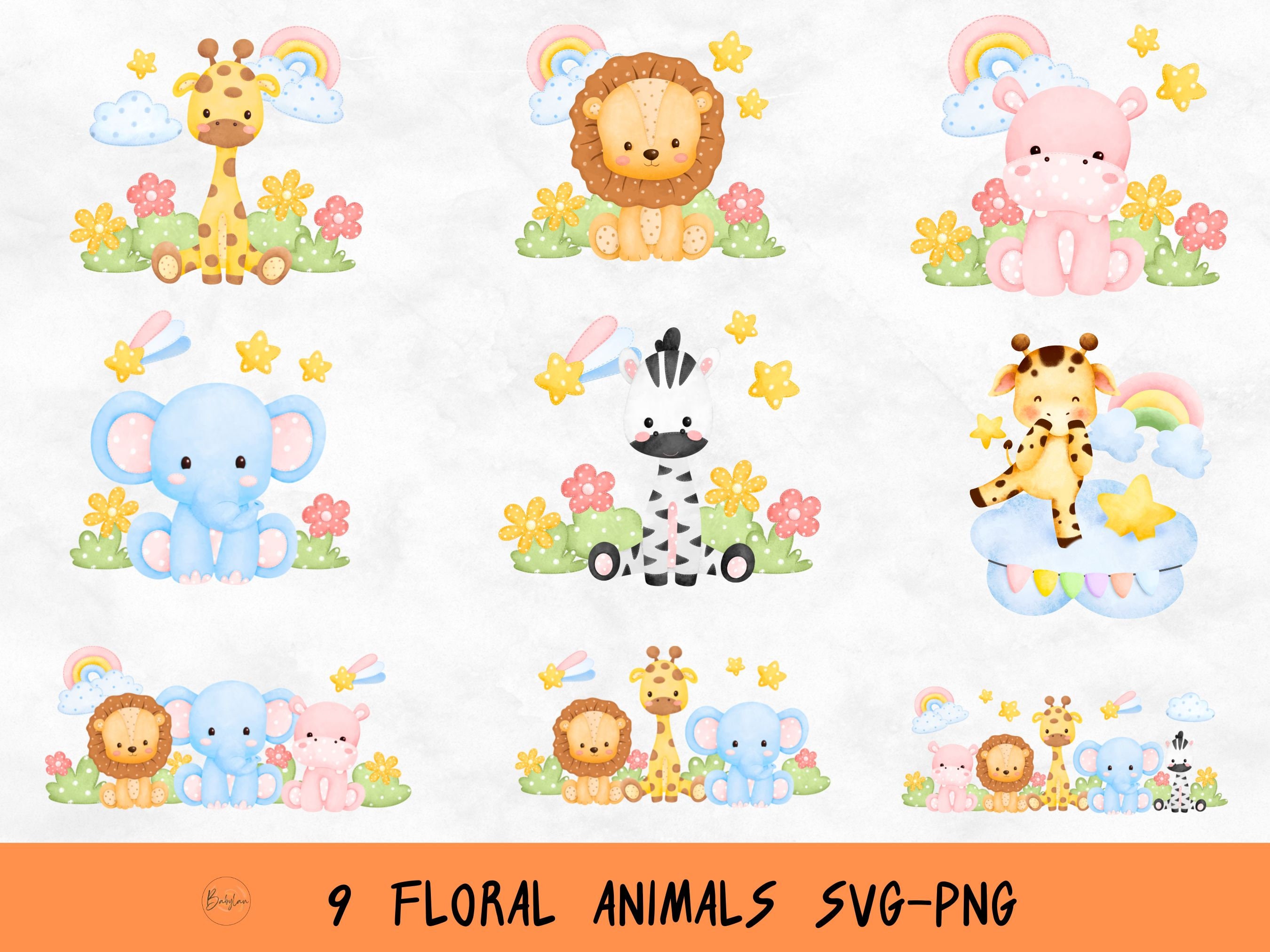Floral Animal Svg Bundle, Floral Set Clip Art Animals, Botanical Clip ...