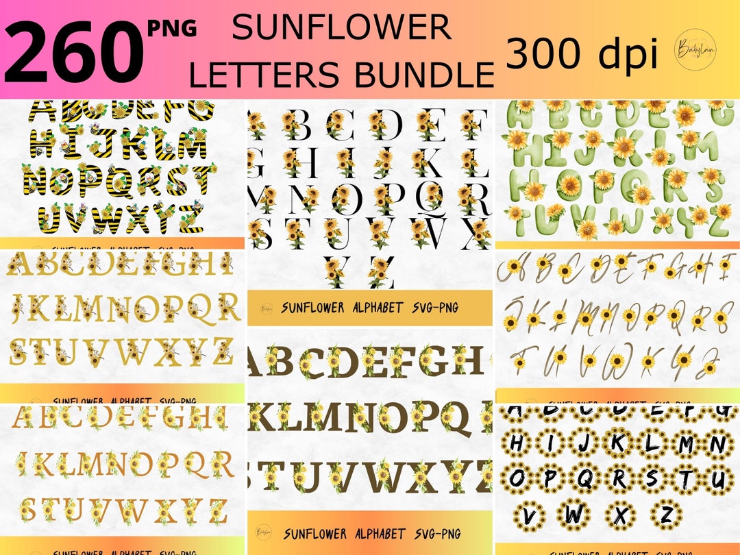 Sunflower Alphabet Clipart, Floral Letter Png, Initials Clip Art ...