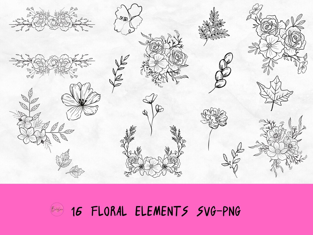 Floral Element Svg Bundle Floral Set Clip Art Botanical Clip Art