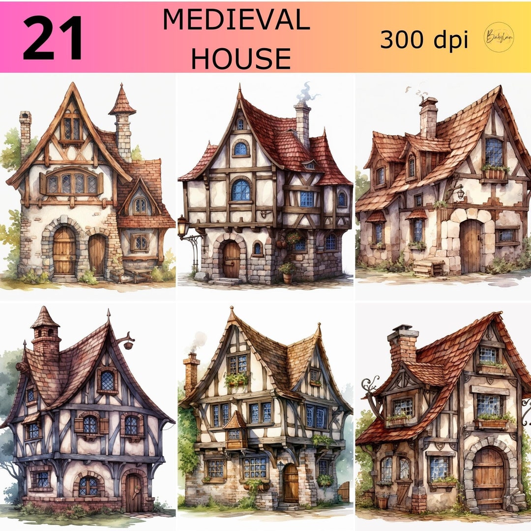 MEDIEVAL HOUSE Clipart Bundle, Historical Home Illustrations, Medieval ...