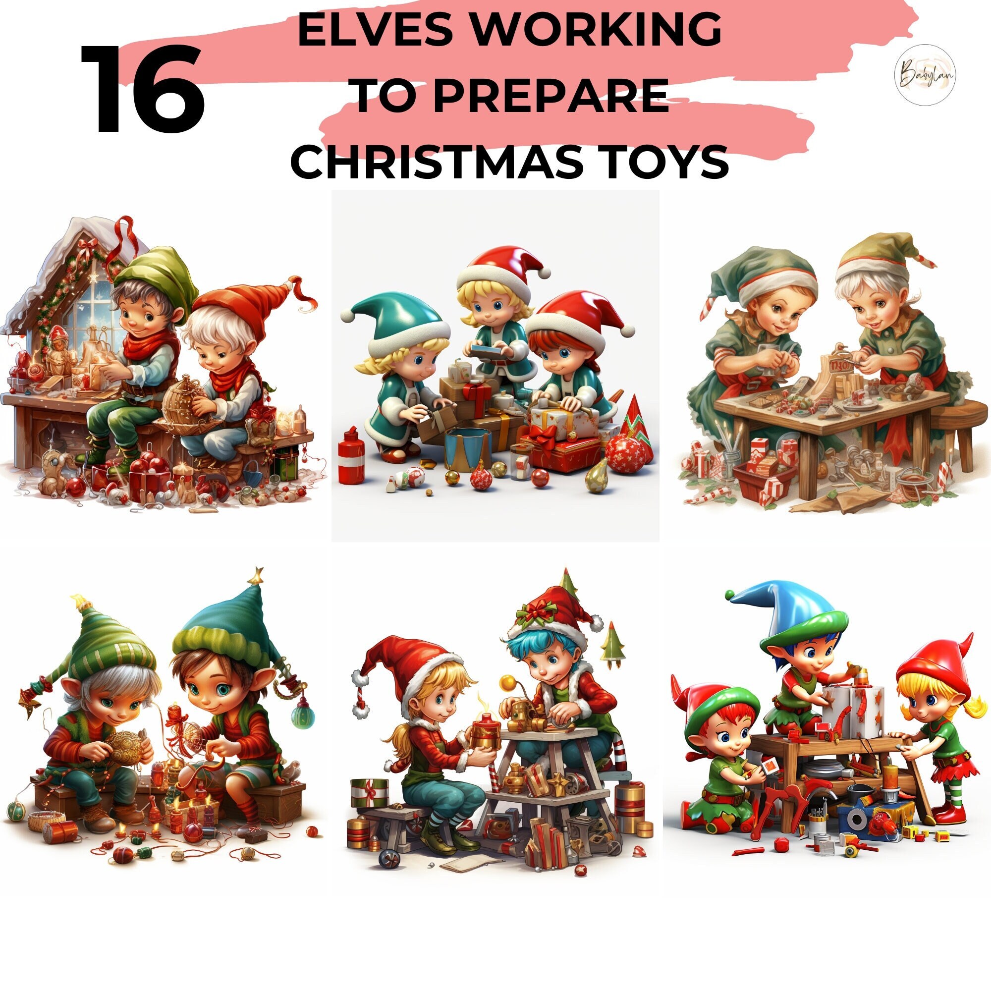 Elves Making Toys Clipart