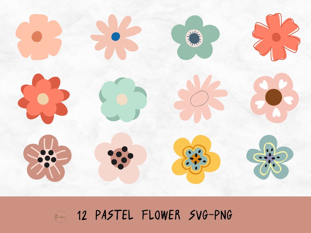 Pastel Flower Svg Bundle, Pastel Flower Set Clip Art, Botanical Clip ...