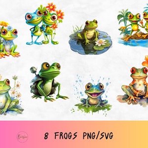 Frog Svg Bundle, Cute Frog Svg, Froggy Clipart, Animal Wildlife Png ...