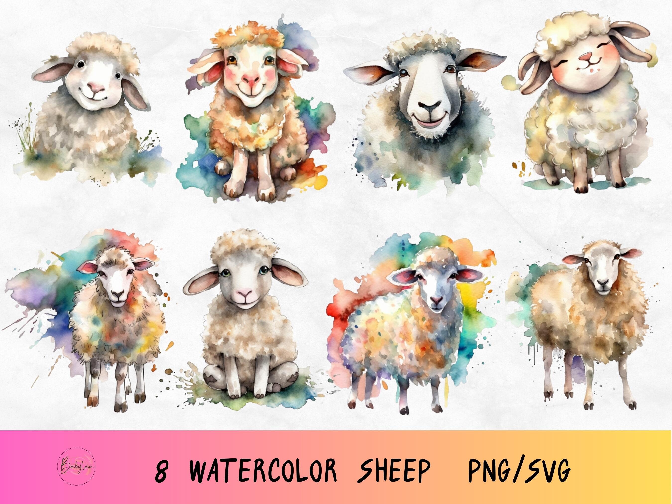 Watercolor Sheep Svg Bundle, Baby Sheep Set Clipart, Watercolor Farm ...