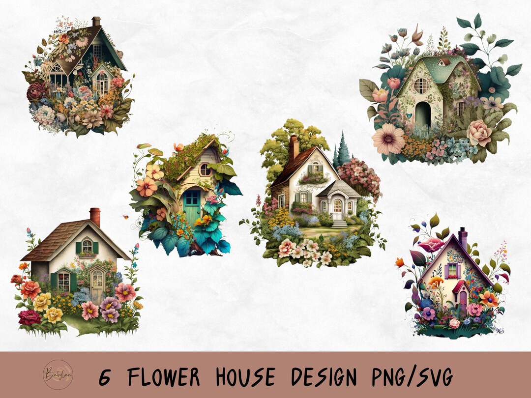 Floral House Svg, Houses Svg Bundle, Flower Cottage Png, Home Sweet ...