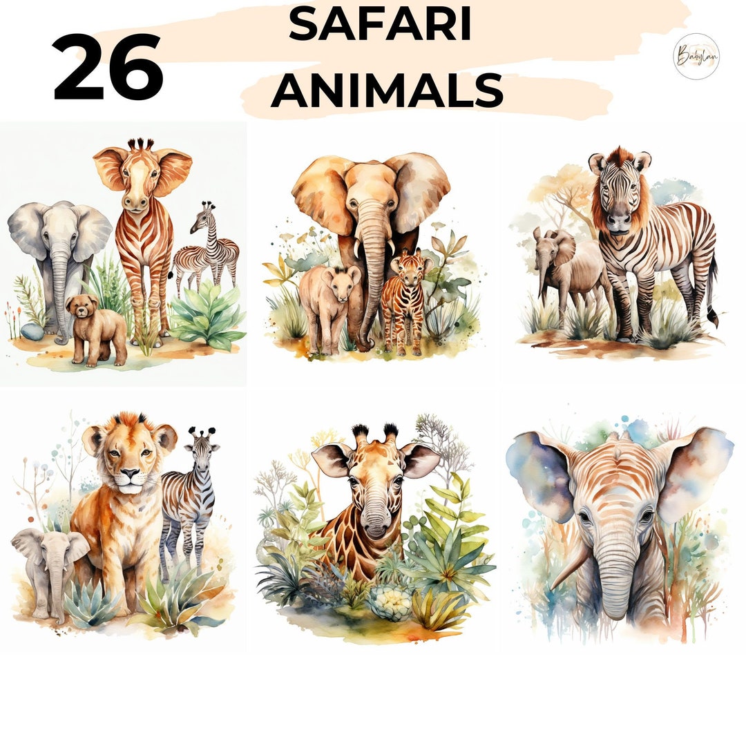 Safari Animals Clipart Bundle, Savari Lover Illustrations, Wild Animals ...