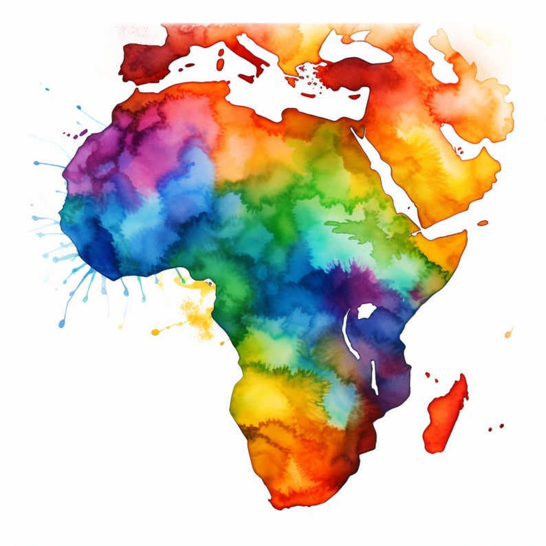 Watercolor AFRICAN MAP Clipart, African Illustrations Bundle, Continent ...
