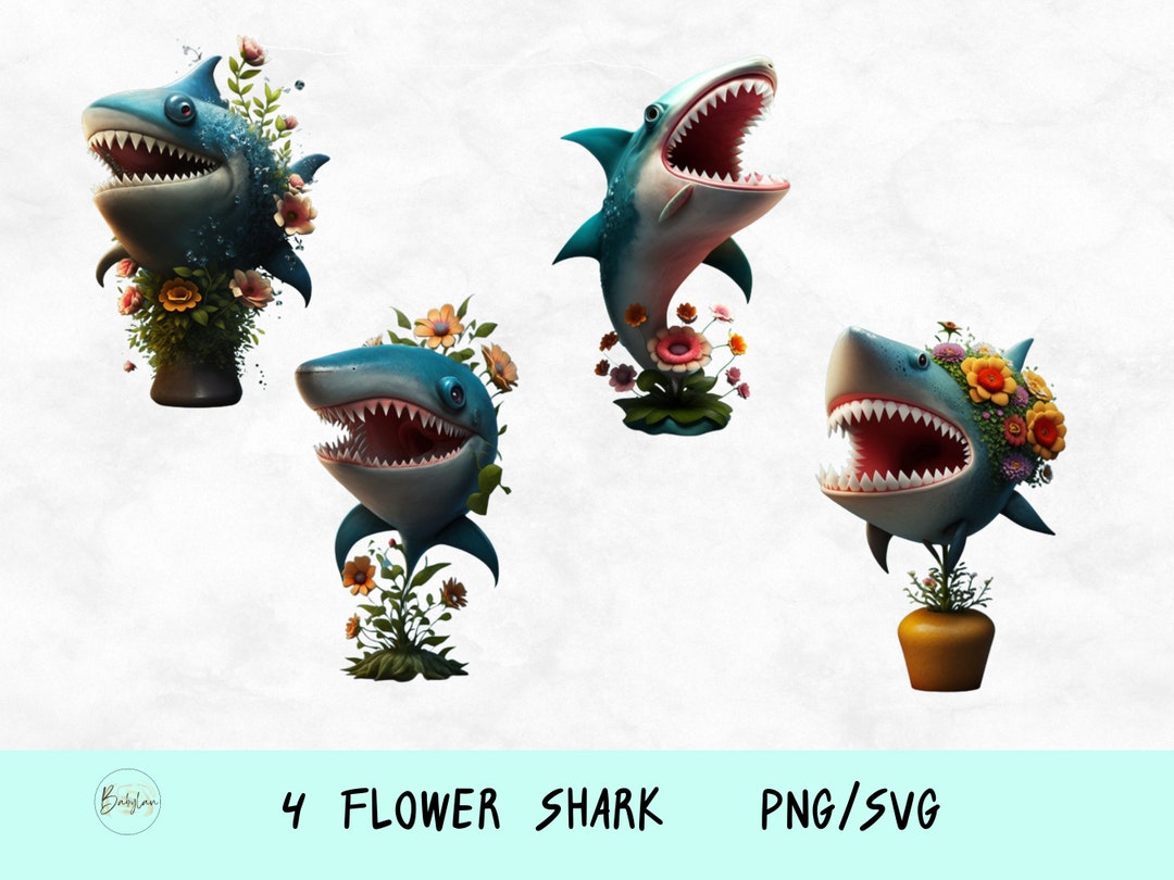 Shark Flower Svg, Shark Svg Bundle,hand Drawn Watercolor Clip Art,cute ...