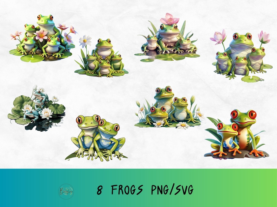 Frog Svg Bundle, Cute Frog Svg, Froggy Clipart, Animal Wildlife Png ...