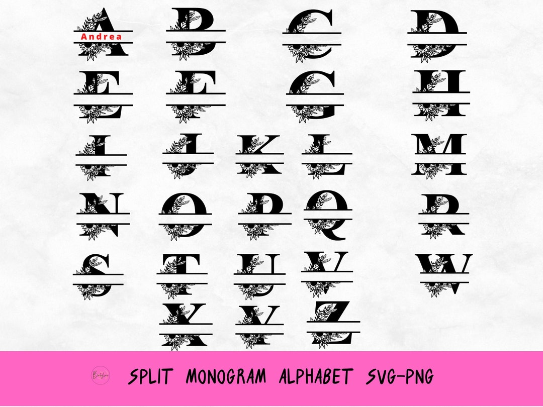 Floral Split Monogram Svg, Floral Letter Png, Split Flowers Letter Svg ...