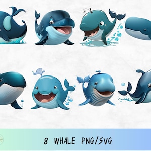 Whale Svg Bundle, Cute Whale Svg, Ocean Animals Png, Ocean Theme Design ...