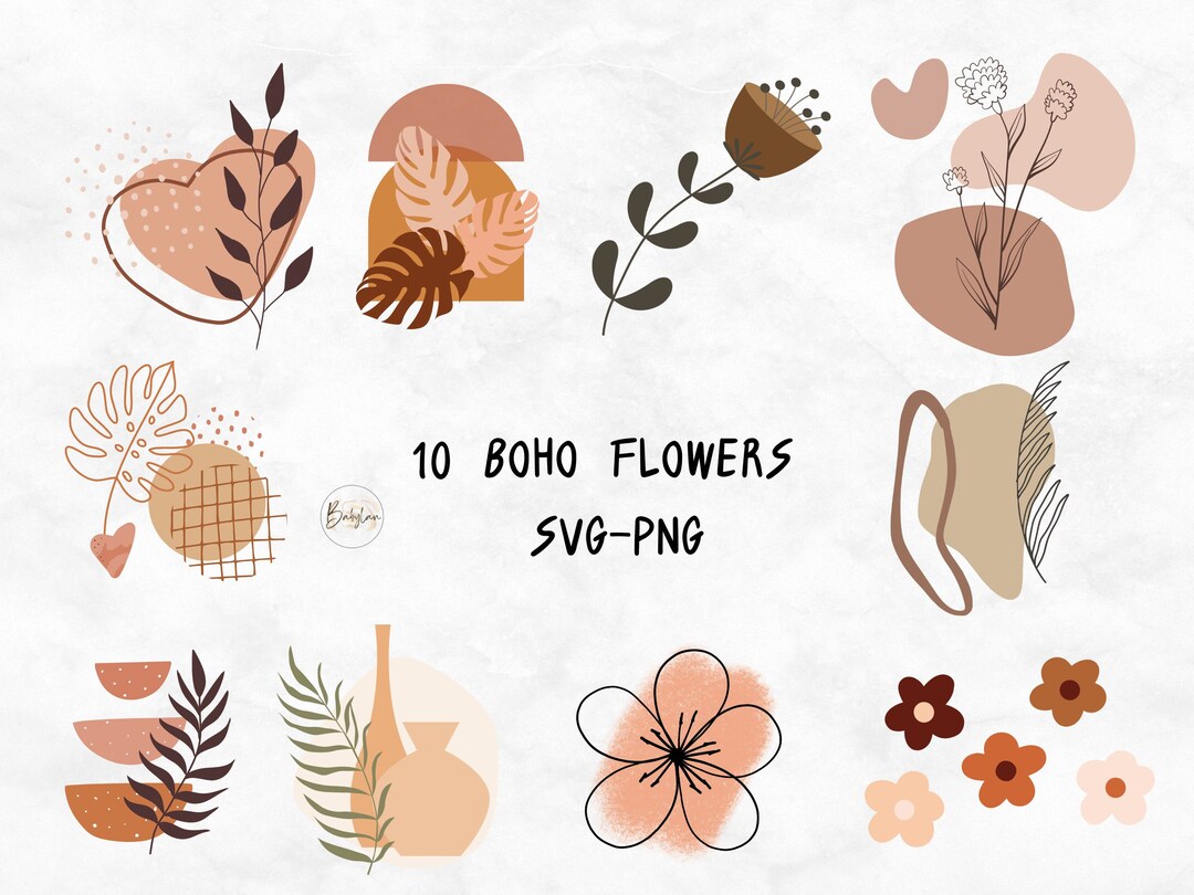 Boho Flower Svg Bundle, Floral Set Clip Art Boho , Botanical Clip Art ...
