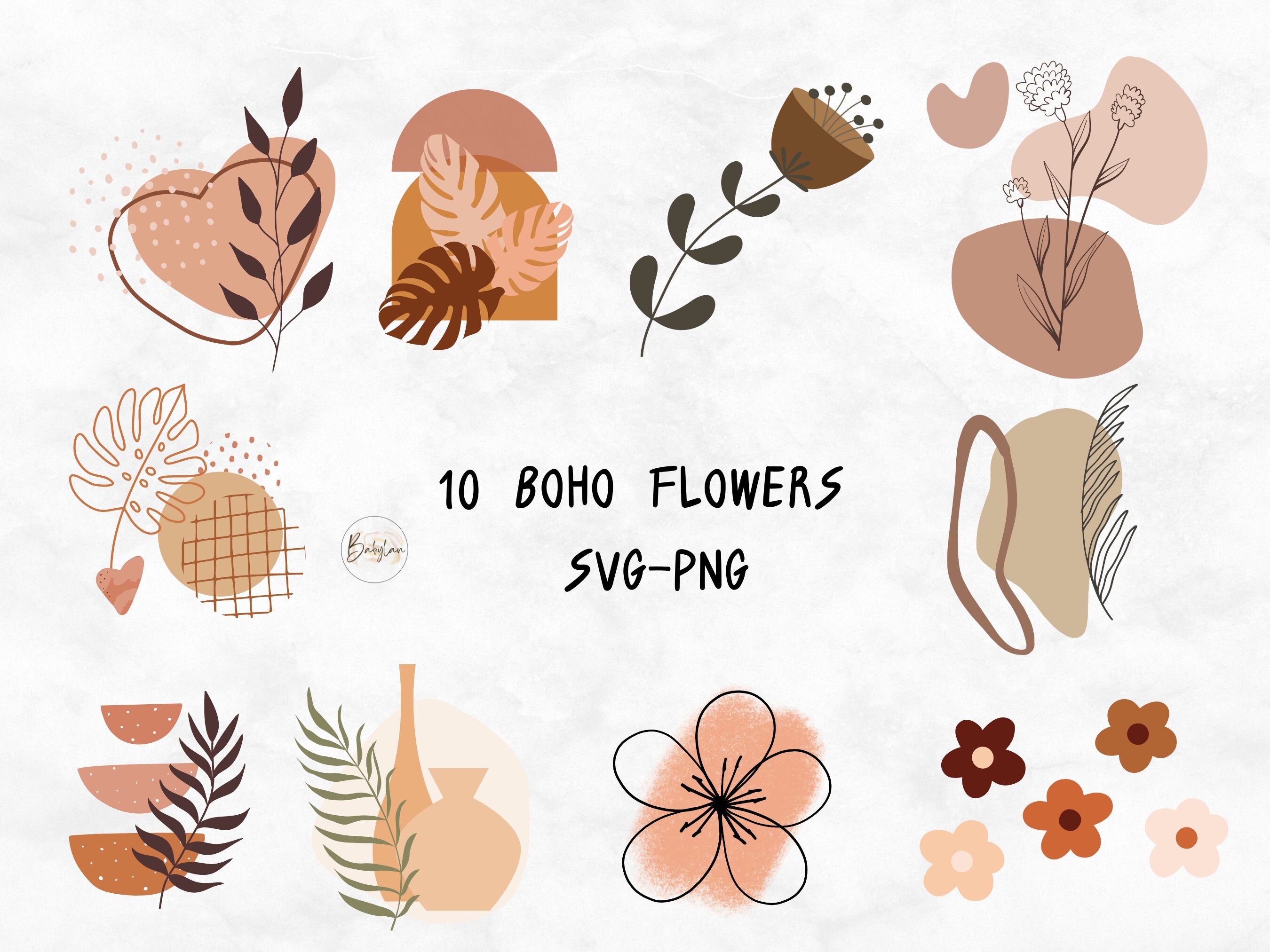 Boho Flower Svg Bundle, Floral Set Clip Art Boho , Botanical Clip Art ...