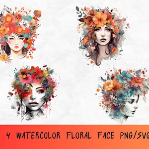 Floral Face Svg Bundle,floral Clipart Face,flower Head Png, Hand Drawn ...