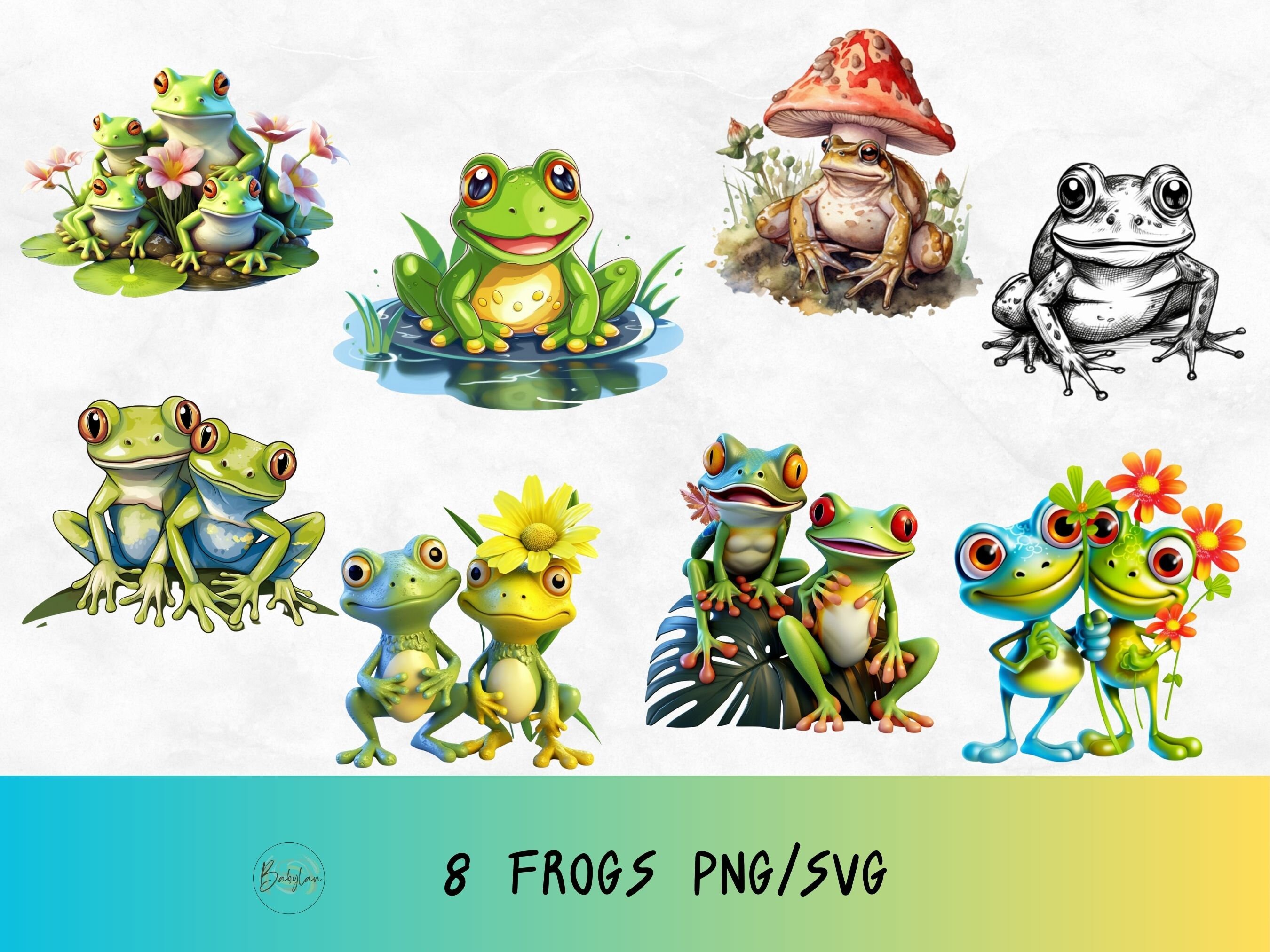 Frog Svg Bundle, Cute Frog Svg, Froggy Clipart, Animal Wildlife Png ...
