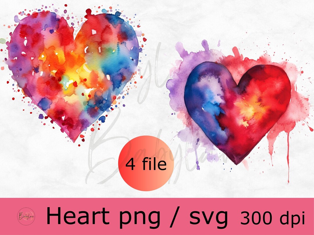 Watercolor Heart Svg Bundle , Heart Svg, Watercolor Love Clipart ...