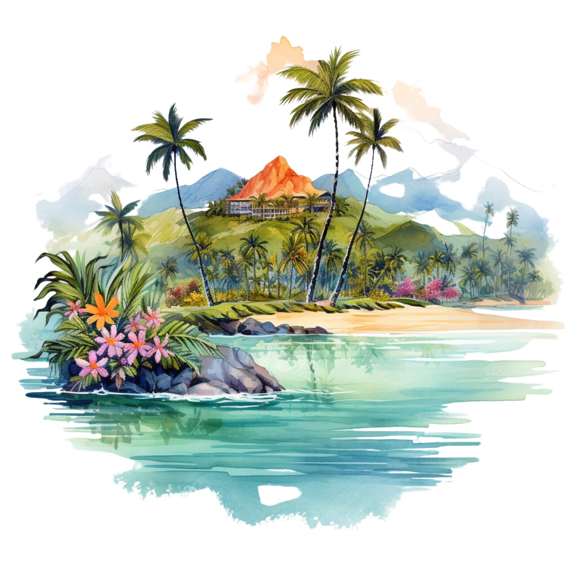 Watercolor Hawaii Clipart, Hawaii Illustrations Bundle, Watercolor ...