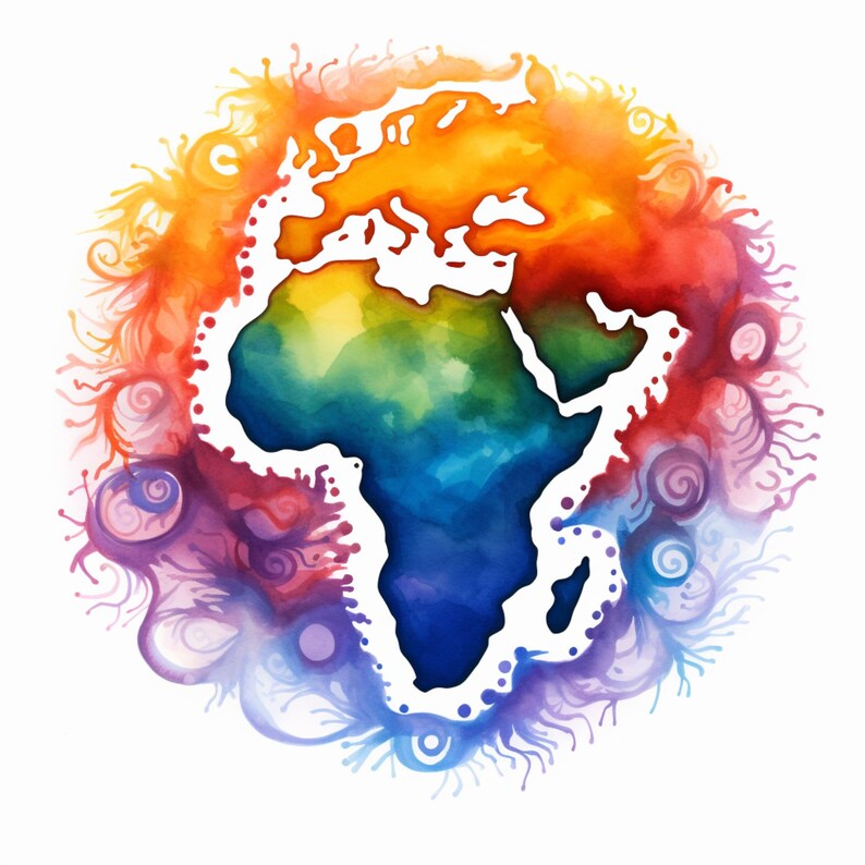 Watercolor AFRICAN MAP Clipart, African Illustrations Bundle, Continent ...