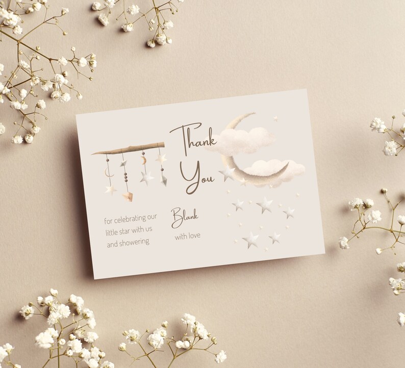 Custom Baby Shower Thank You Card Template, Thank You Card, Stars and ...