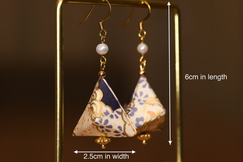 Origami Earrings, Japanese Yuzen Washi Paper, Handmade, Blue Orange ...