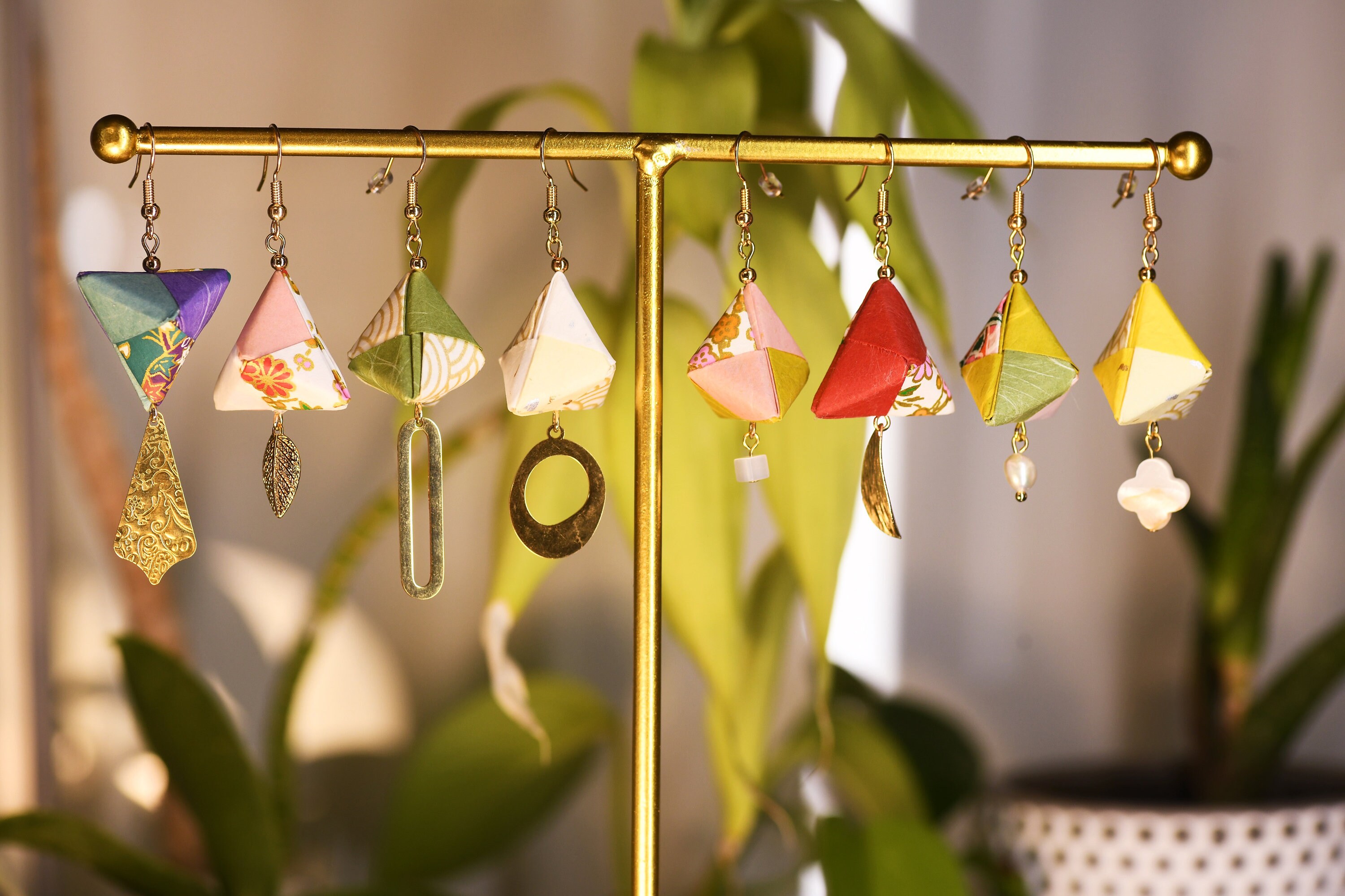 Origami Earrings, Japanese Yuzen Washi Paper, Handmade, Blue Orange ...