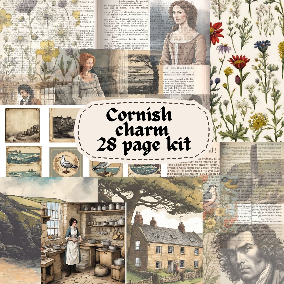Junk Journal Kit Cornish Charm. Printable Backgrounds, Pages, Tags ...