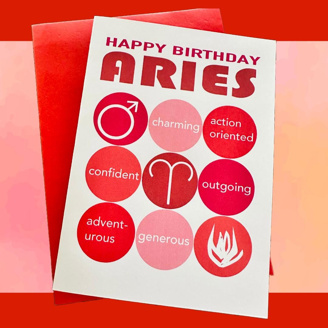 ARIES HAPPY BIRTHDAY Astrology Card Birthday Horoscope Notecard Zodiac ...