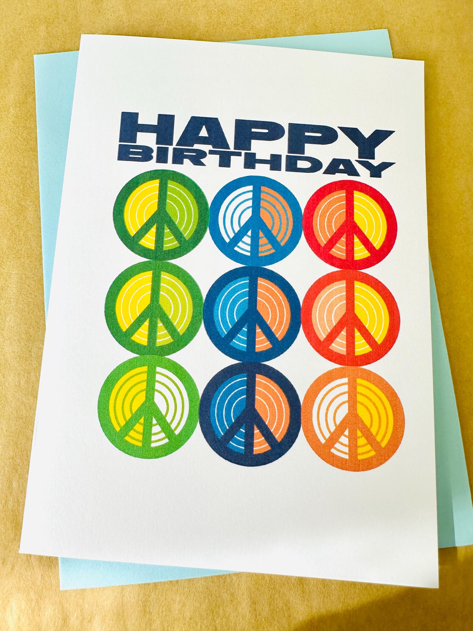 70s Peace Sign Birthday Card: HBD Vibes, Blank Inside - Etsy